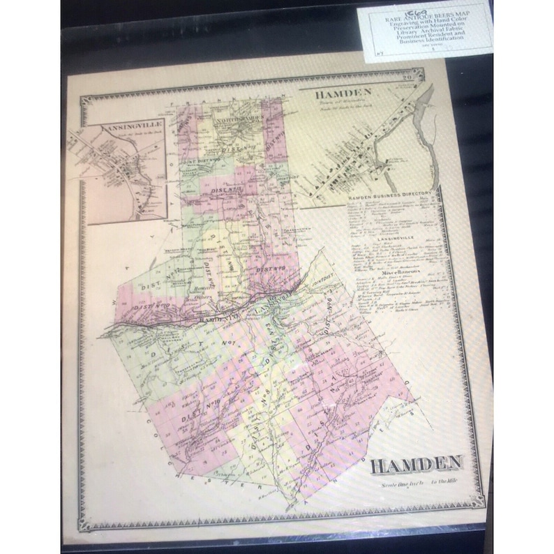 Antique 1869 Map of Hamden New York Hand Colored Engraving Map on ...