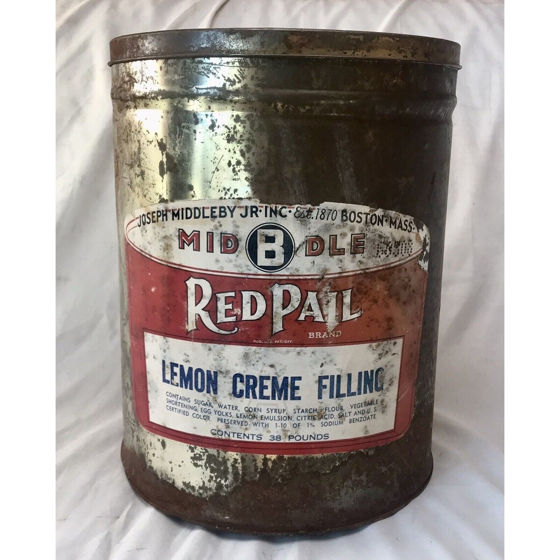 Vintage Advertising Red Pail Brand Tin Bucket Lemon Creme Flavor Pie ...