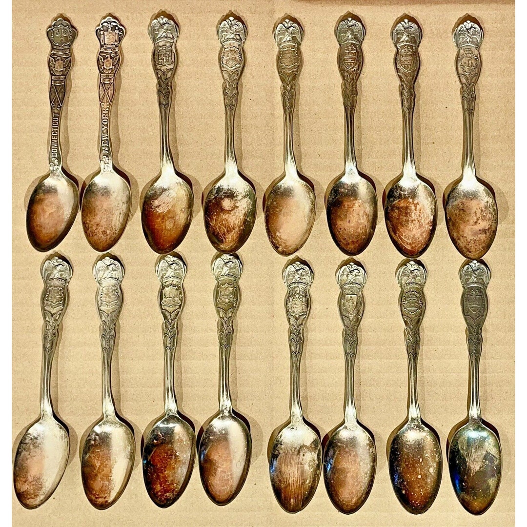 16 Vintage State Souvenir Spoons Silver Plate Wallace & Rogers ...