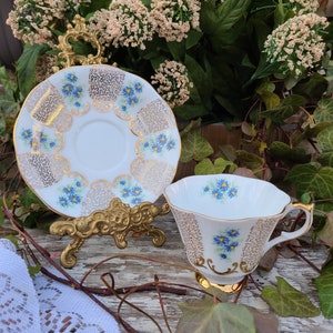 Elegant Queen Anne Gold Trim With Blue Flowers China Cup and Saucer - Etsy
