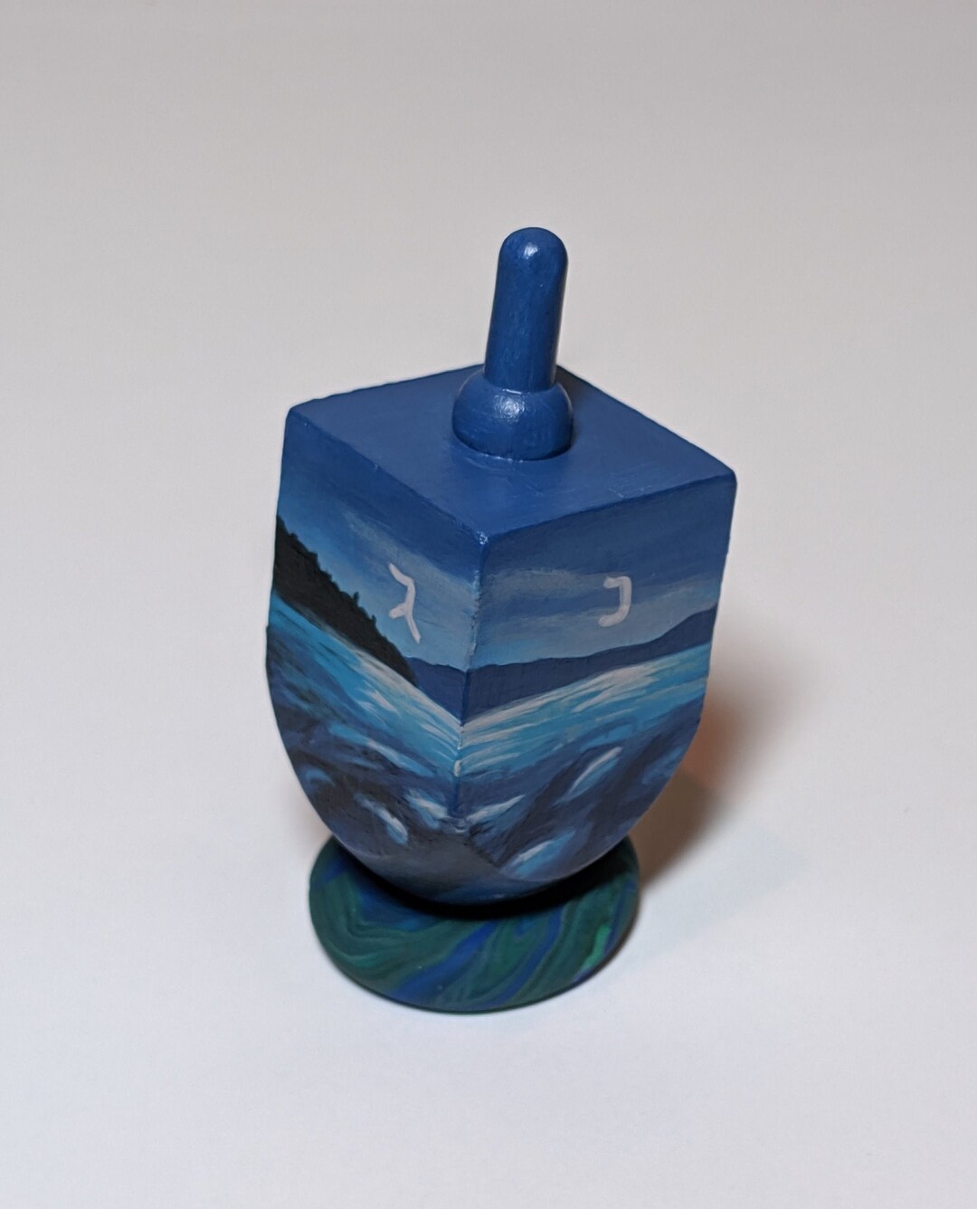 Alpine Lake Dreidel With Stand - Hand Painted Wooden Dreidel With Stand ...