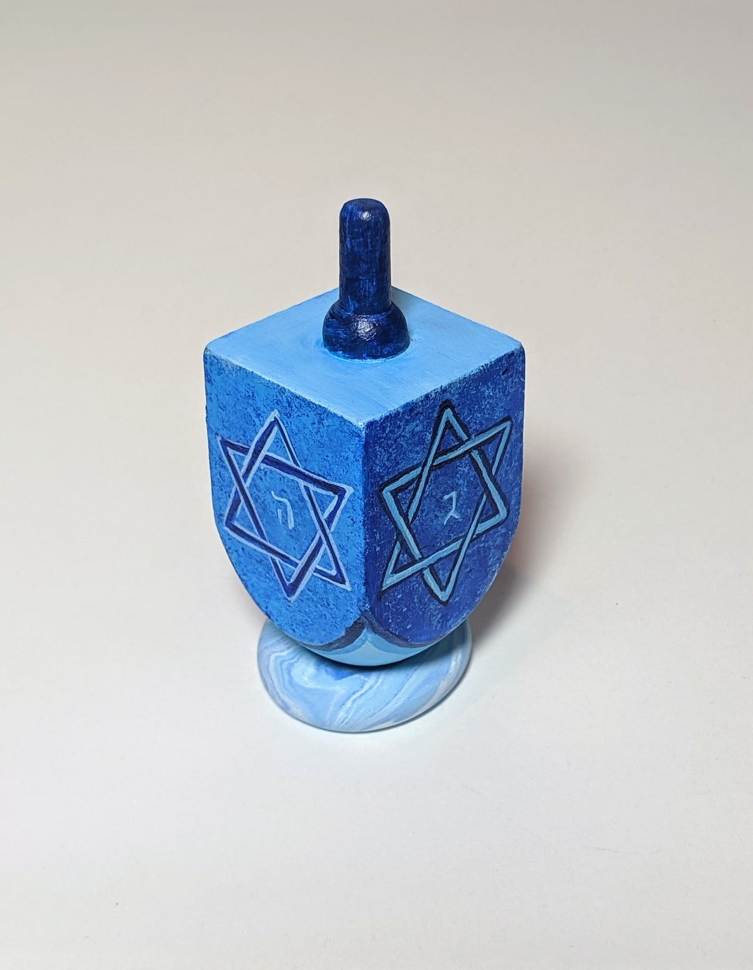 Hand Painted Wooden Dreidel With Star of David and Stand: Hanukkah Gift ...
