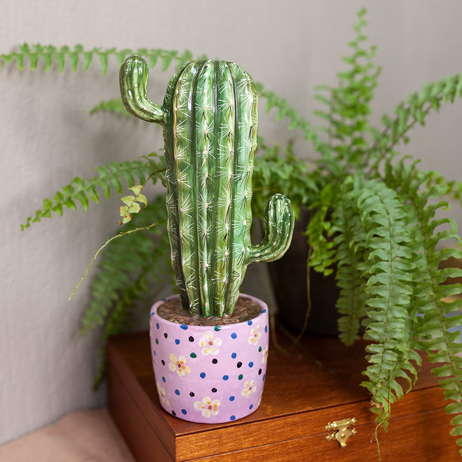 Ceramic cactus ornament home decoration handmade figurine | Etsy