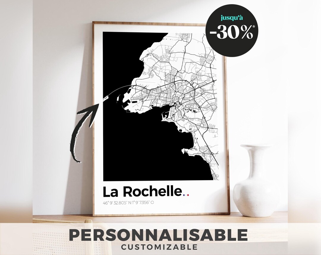 La Rochelle Map Poster – Black and White Design Poster, Minimalist City ...