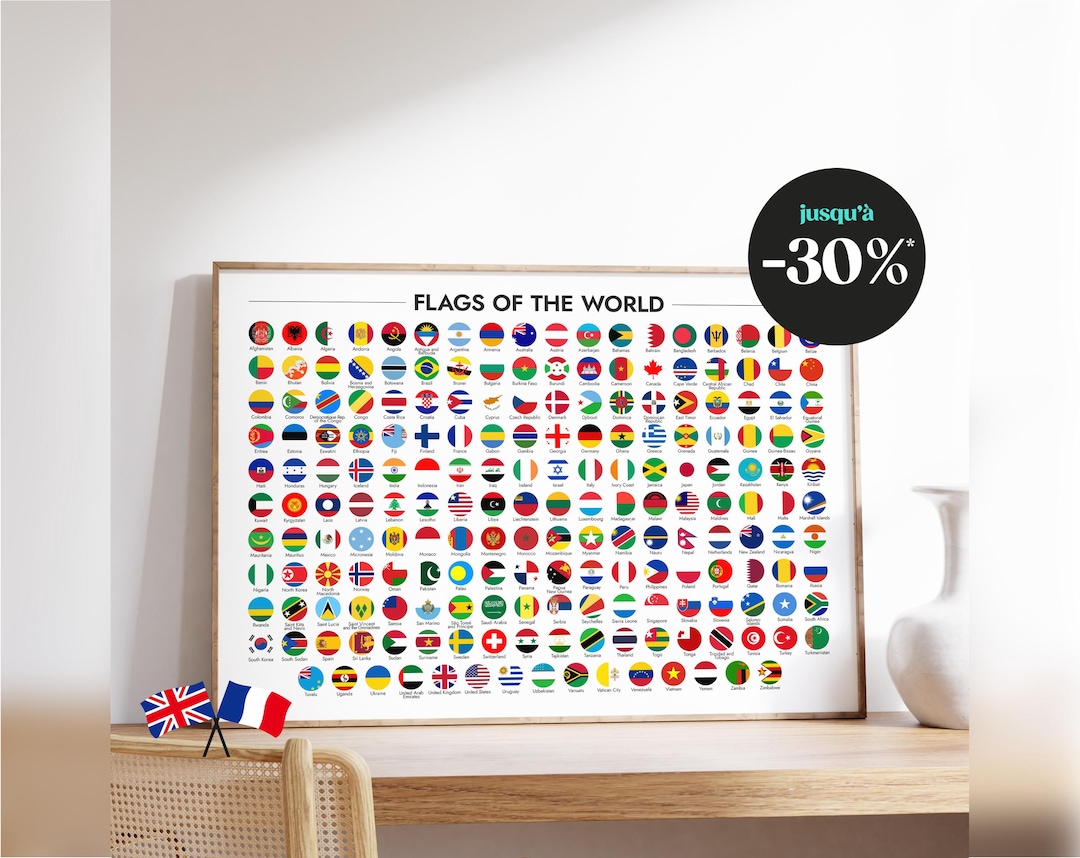 195 Flags of the World Poster – International Flags Poster – Geographic ...