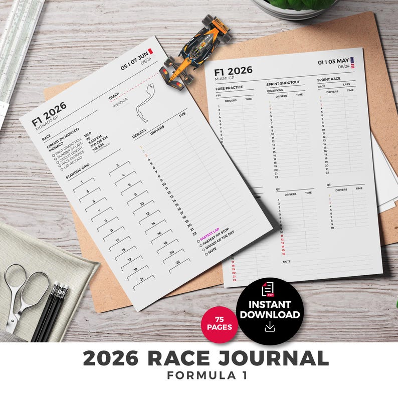 F1 Journal 2026 PDF – Planner - Printable F1 Weekend Tracker (75 Pages ...