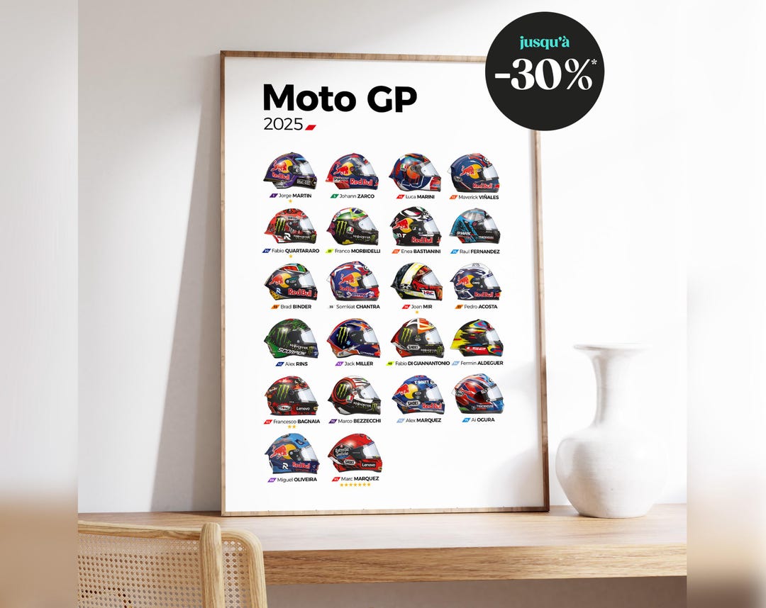 Moto GP Helmets 2025 Poster - Illustration of the Helmets of the 22 ...