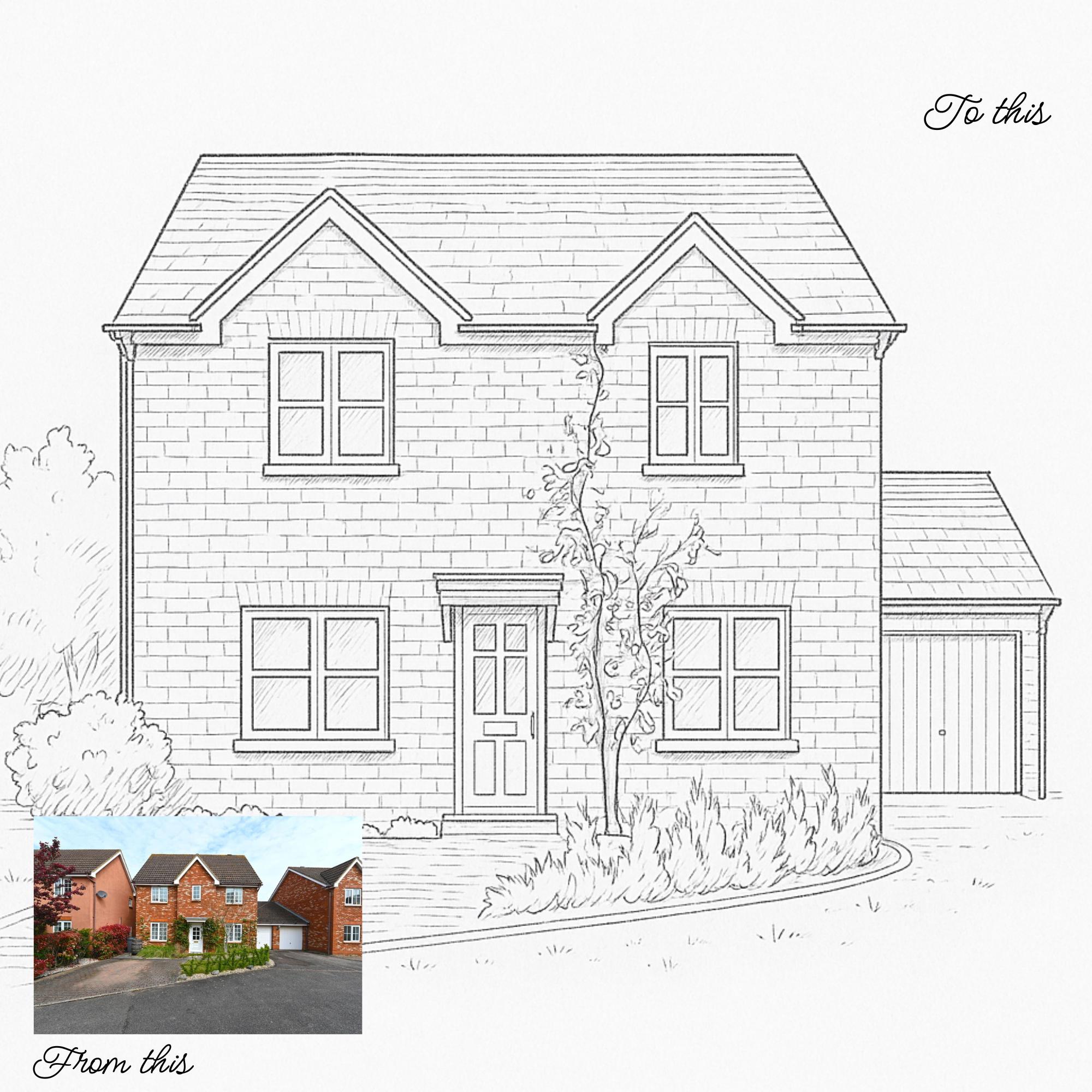 Custom House Sketch | Hand-drawn Home Portrait | Digital Line Drawing ...