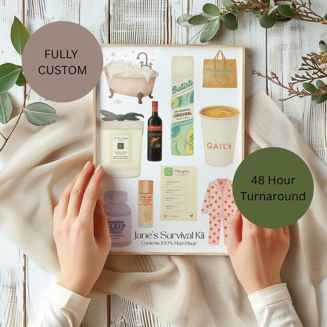Mum’s Survival Kit Print – Custom Hand-illustrated Watercolour Gift for ...