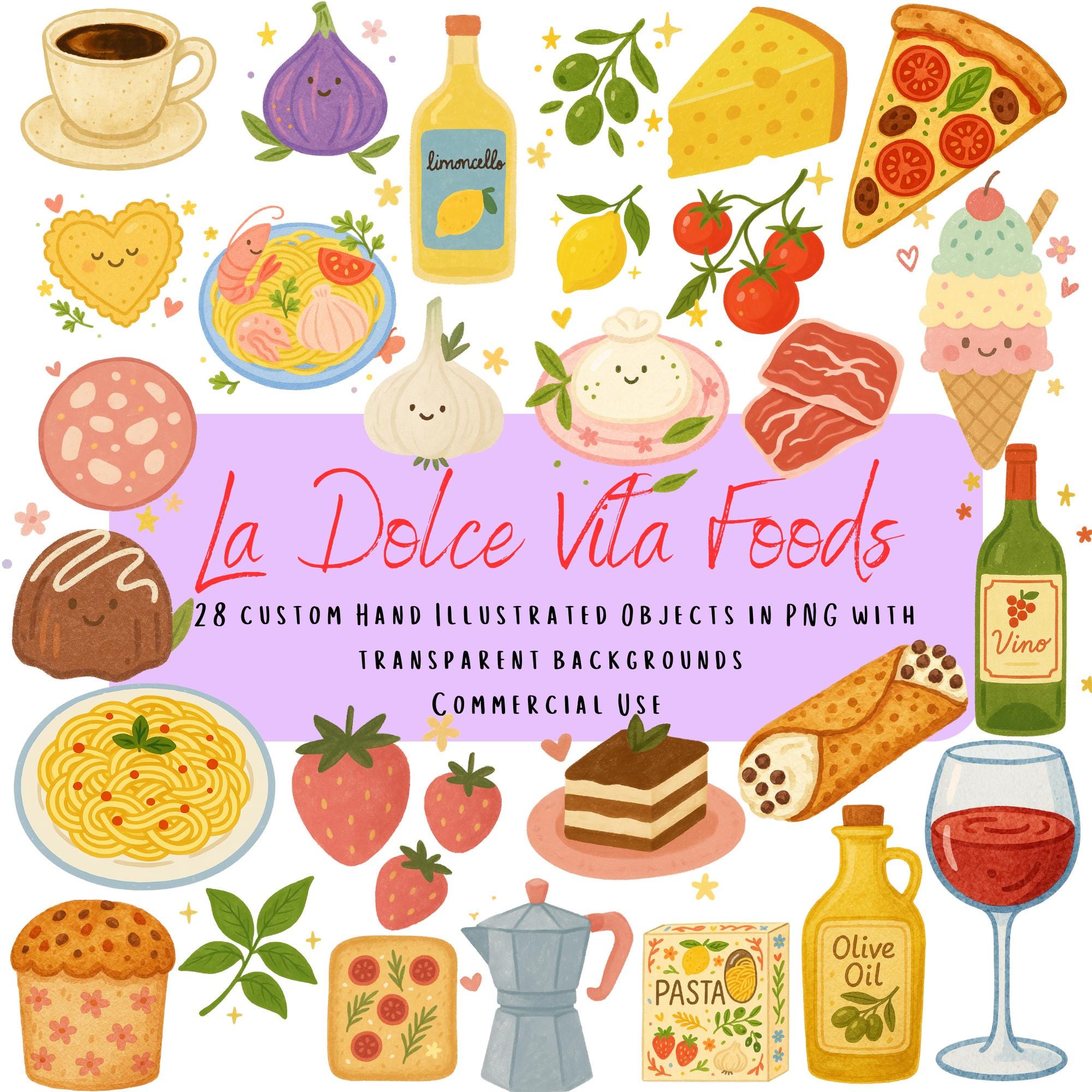 28 La Dolce Vita Food Clip Art Bundle | Cute Italian Food Pngs ...