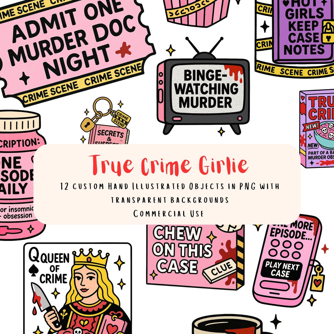 12 True Crime Girlie Clip Art Pngs | Murder Doc Stickers, Sleuth ...
