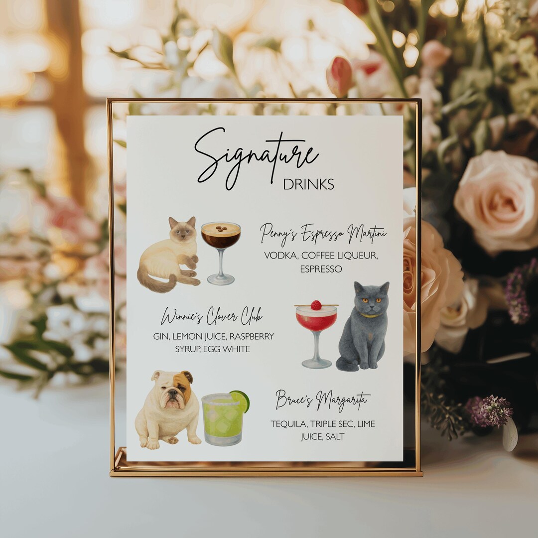 Custom Pet Cocktail Sign | Wedding Signature Sign | Pet Inspired Bar ...
