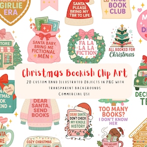 20 Christmas Bookish Clip Art Pngs | Holiday Reading Stickers ...