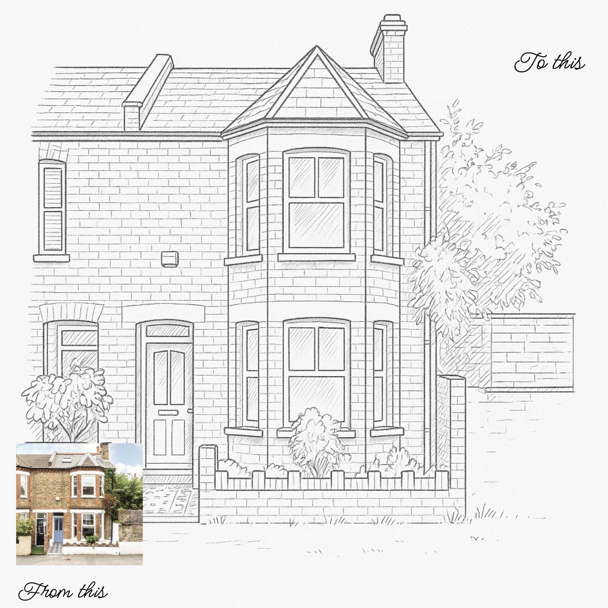 Custom House Sketch | Hand-drawn Home Portrait | Digital Line Drawing ...