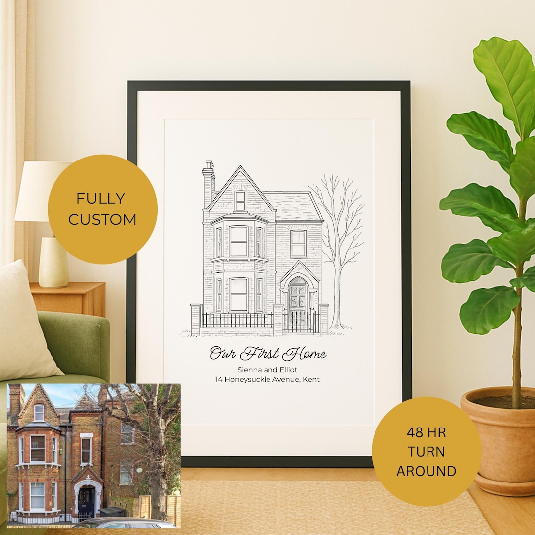 Custom House Sketch | Hand-drawn Home Portrait | Digital Line Drawing ...