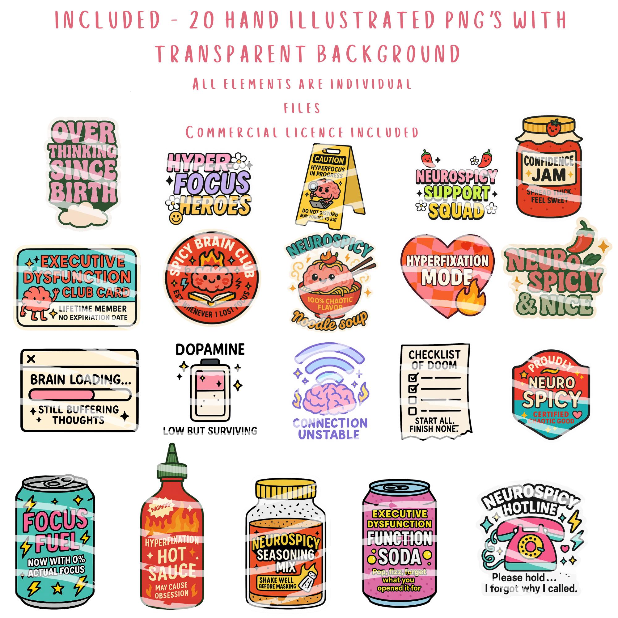 20 Neurospicy PNG Clip Art Files | ADHD, Executive Dysfunction, Brain ...