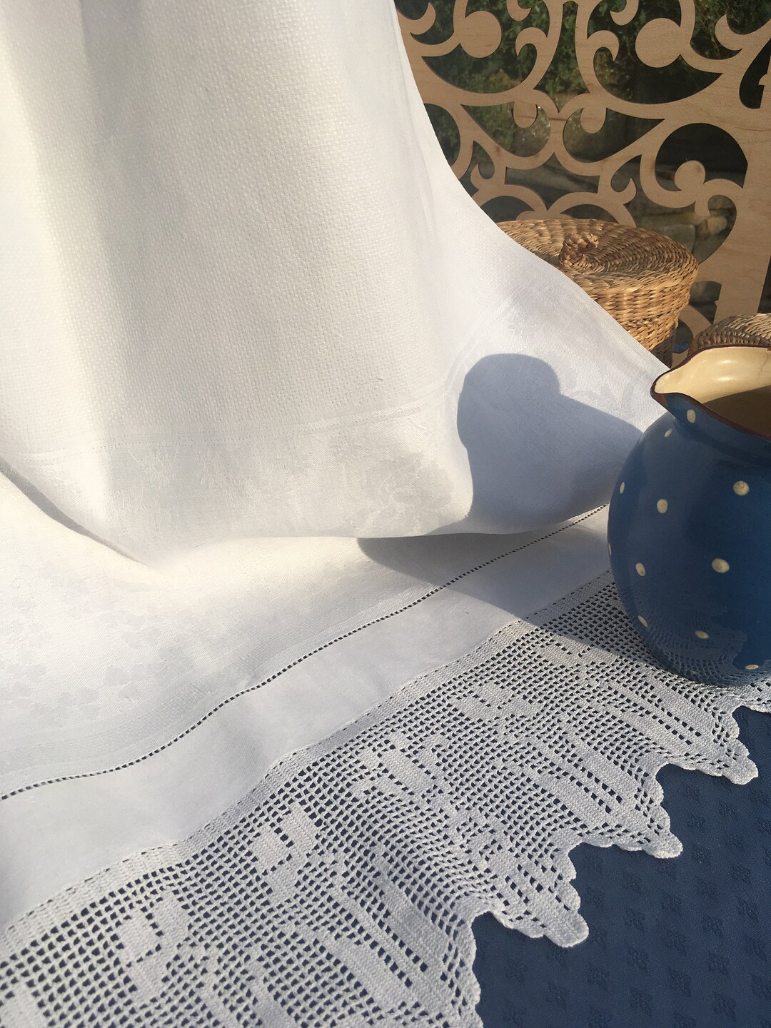 Vintage White Linen Crochet Lace Kitchen Tea Towel - Etsy