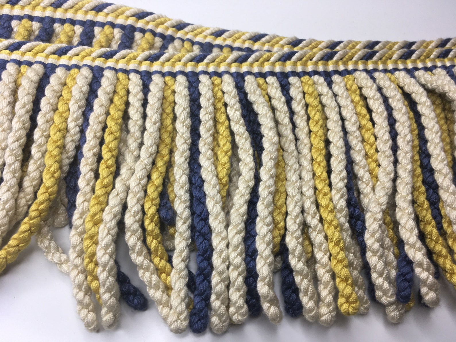 Re-claimed Vintage Yellow White Blue Large Chunky Trim Fringe - Etsy UK