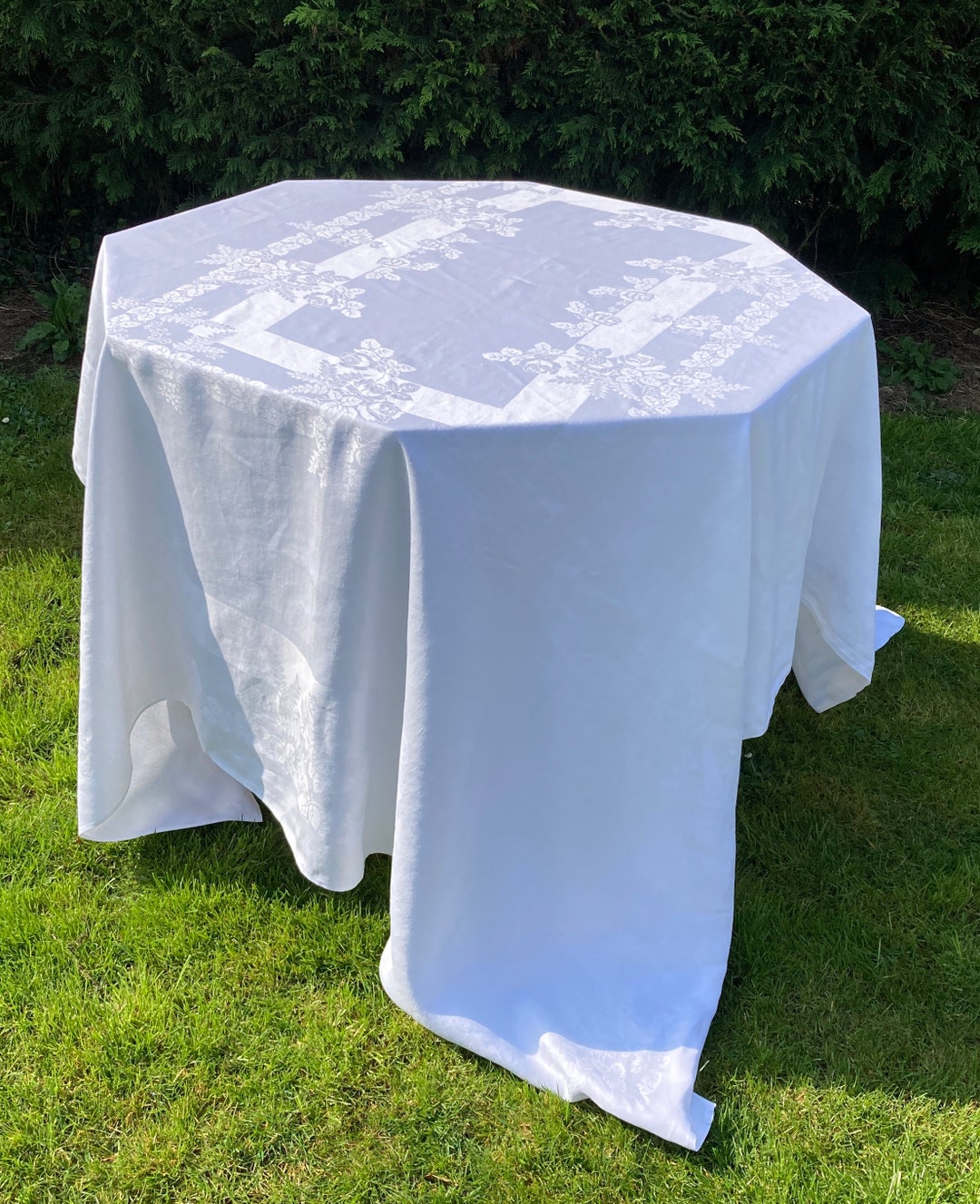 Gorgeous Vintage White Irish Linen Damask Tablecloth - Etsy