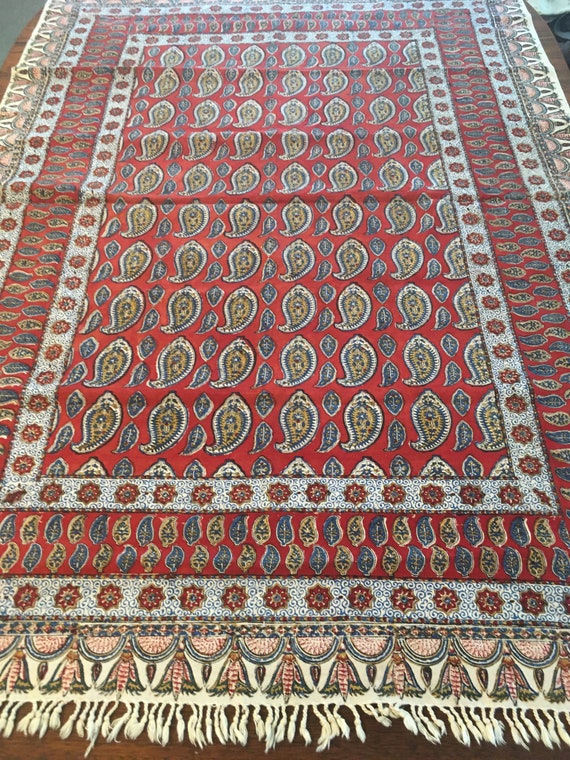 Red Indian Hand Block Print Cotton Fabric Scarf Cower - Etsy