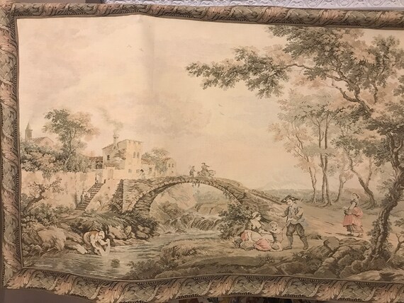 Tapiz tejido vintage escena de un pueblo italiano árboles | Etsy
