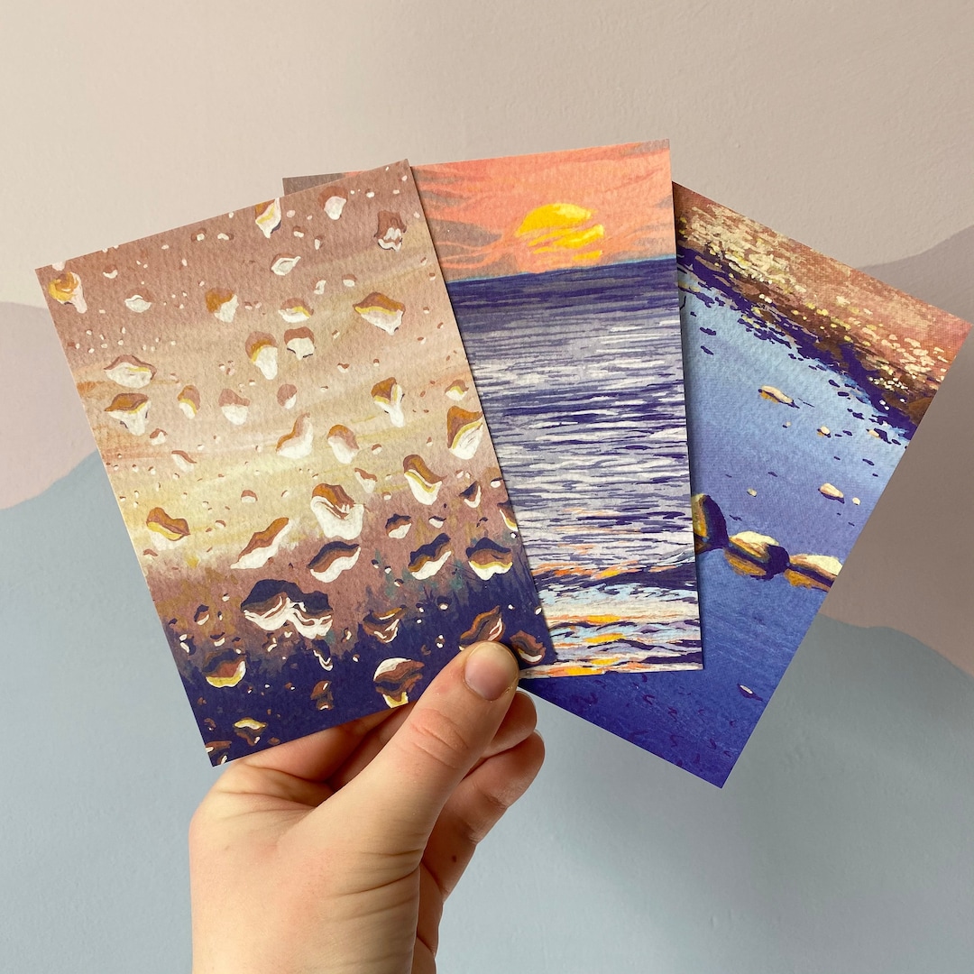 Water Themed Pack of 3 Postcard Prints From Colourful Watercolour ...