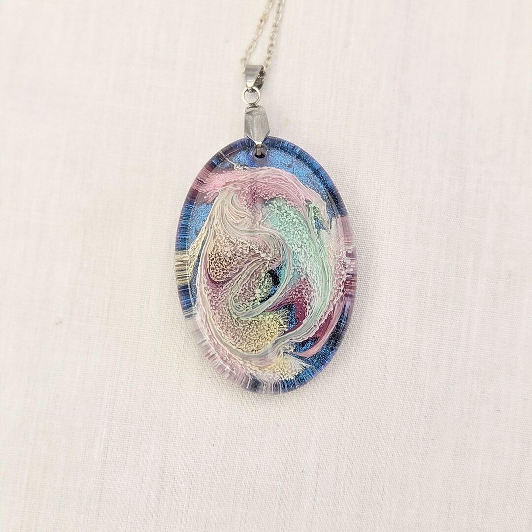 Oval Resin Pendant Necklace, Petri Effect, Handmade 925 Silver - Etsy