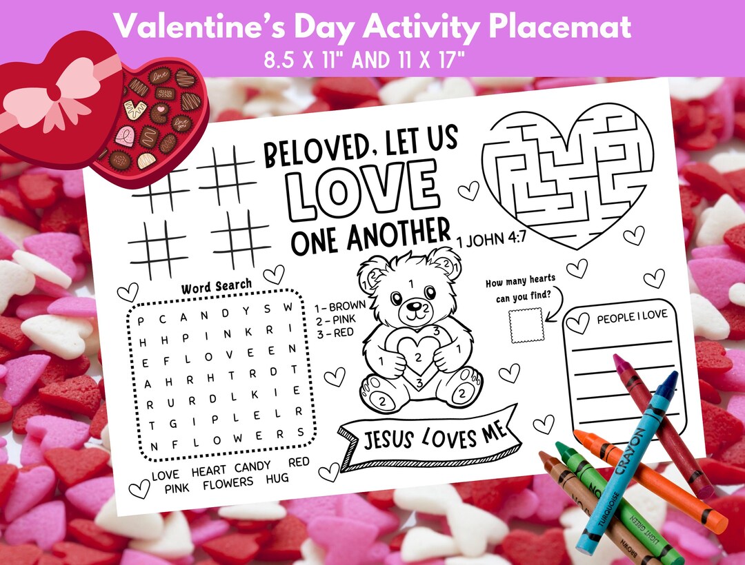 Valentine's Day Activity Placemat, Sunday School Lesson, Christian ...