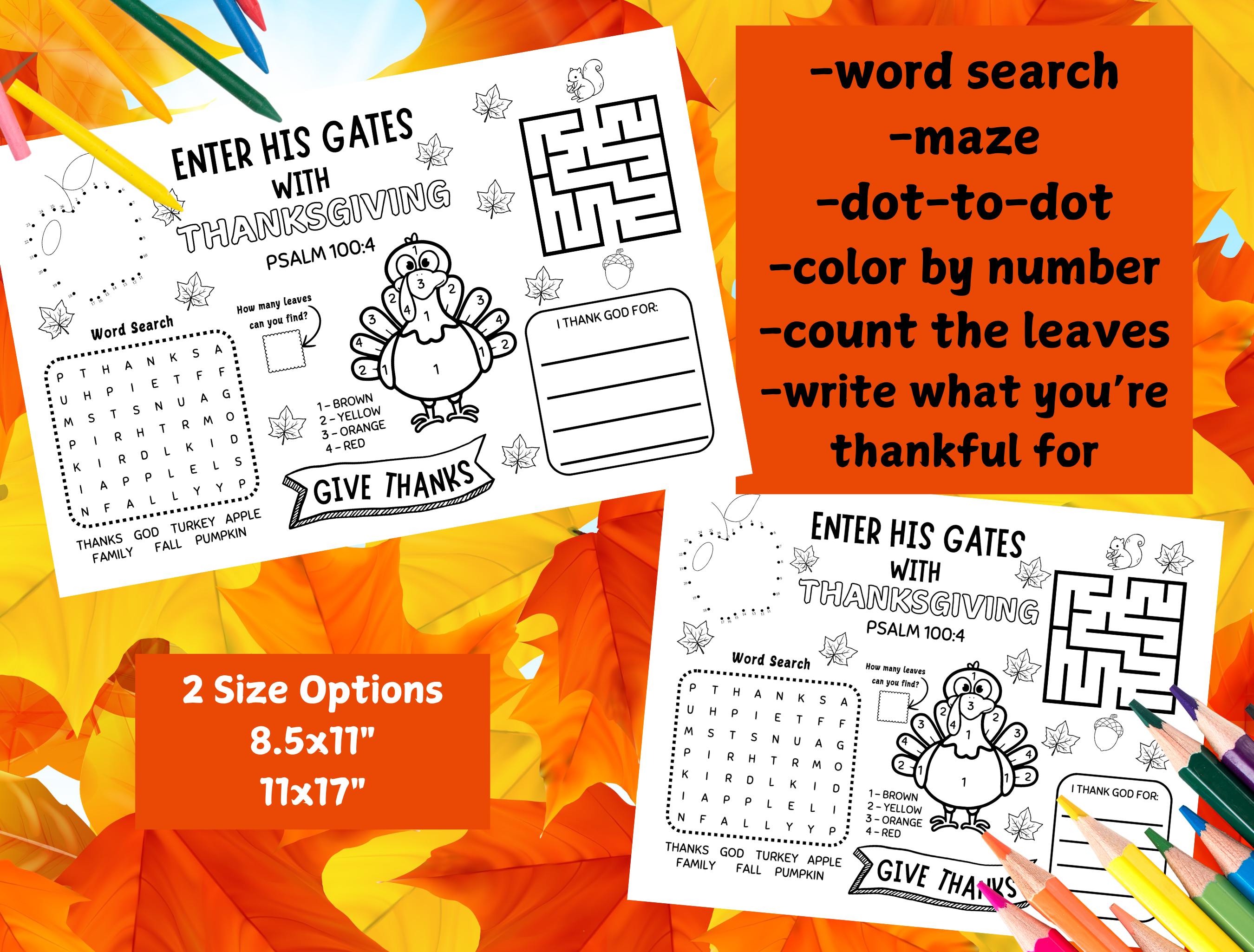 Thanksgiving Activity Placemat, Fall Table Coloring Page for Kids ...