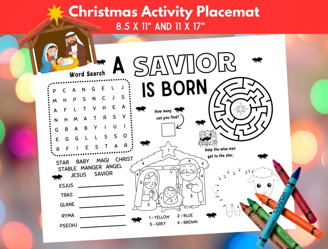 Nativity Christmas Activity Placemat, Sunday School Bible Coloring ...
