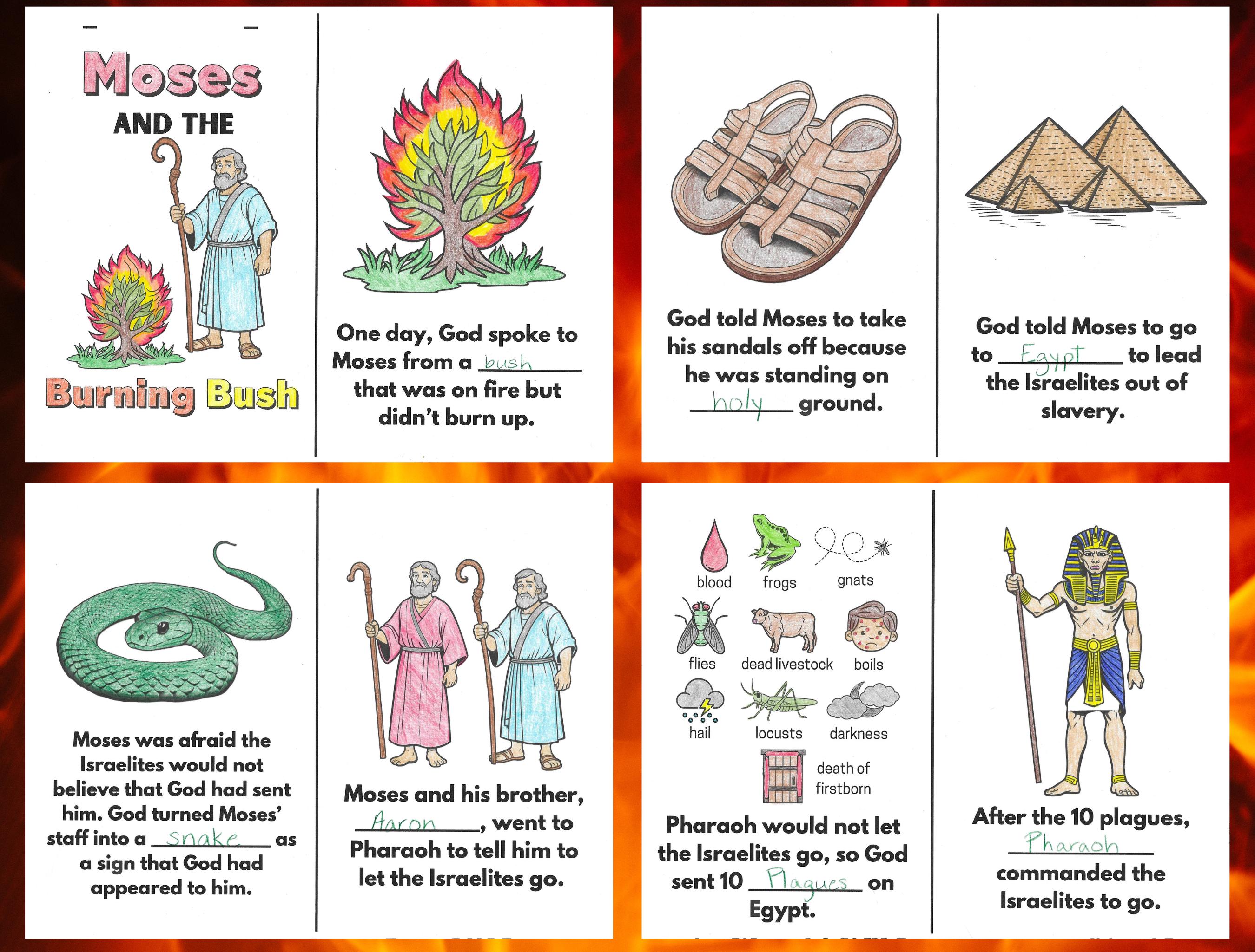 Moses and the Burning Bush Craft, Kids Bible Coloring Pages, Sunday ...