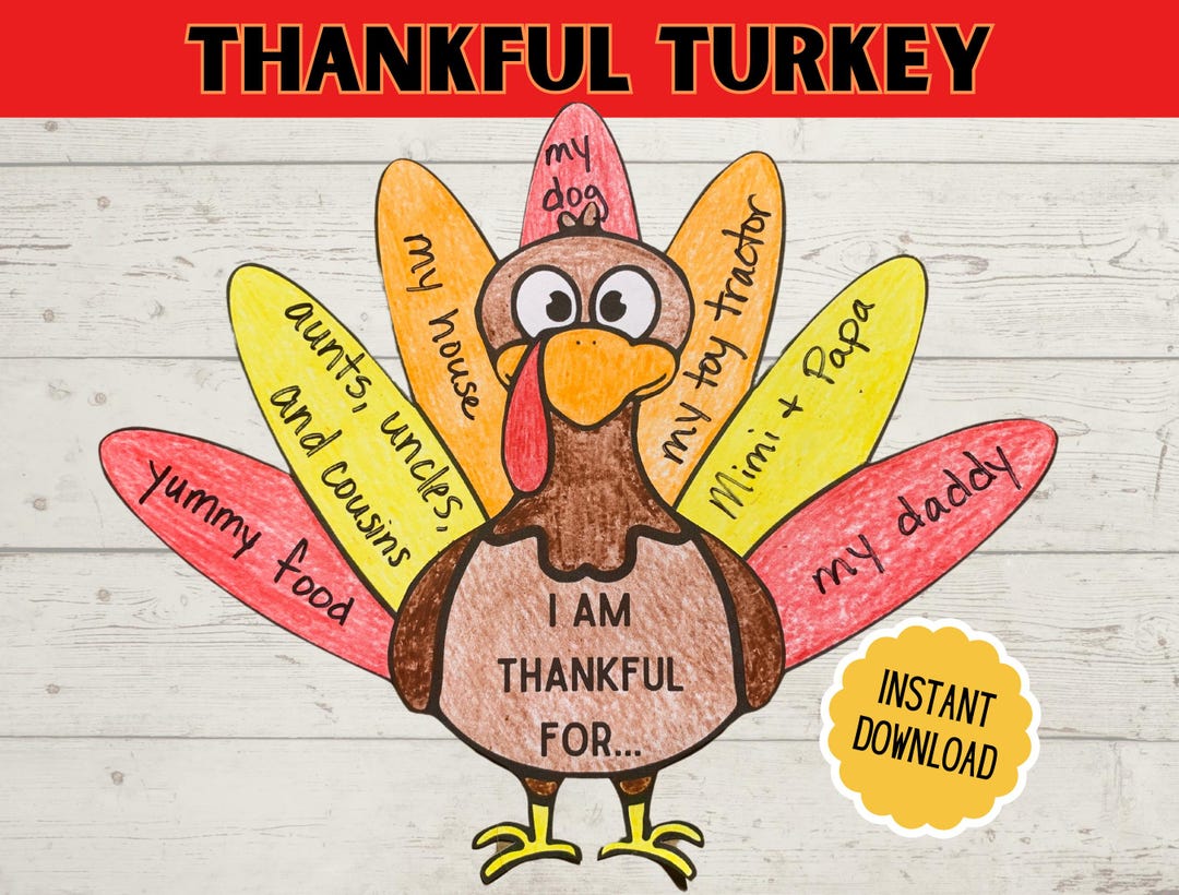 Thankful Turkey Craft for Kids, Thanksgiving Activity, Fall Gratitude ...