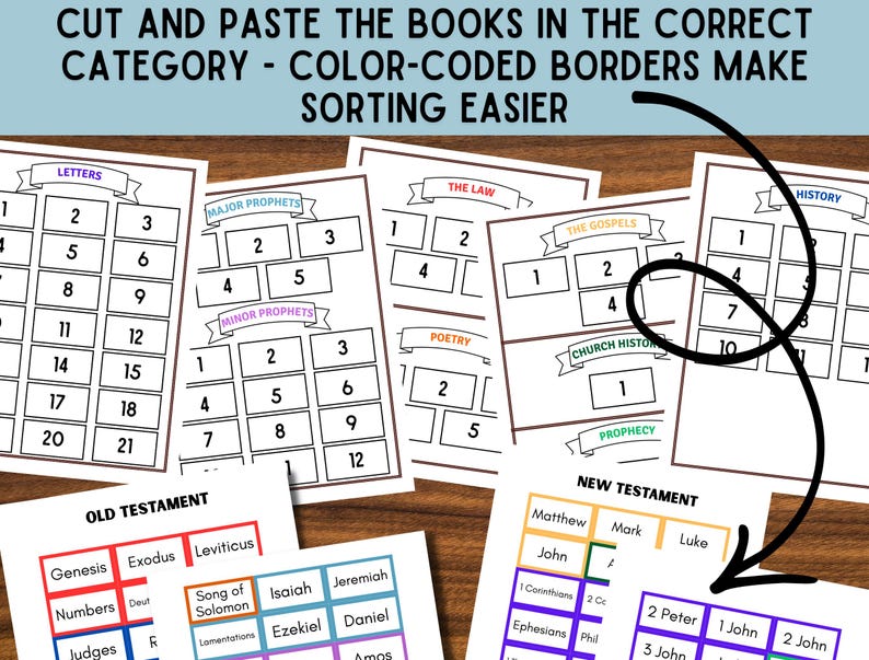 Books of the Bible Sorting Activity, Printable Bible Memory Matching ...