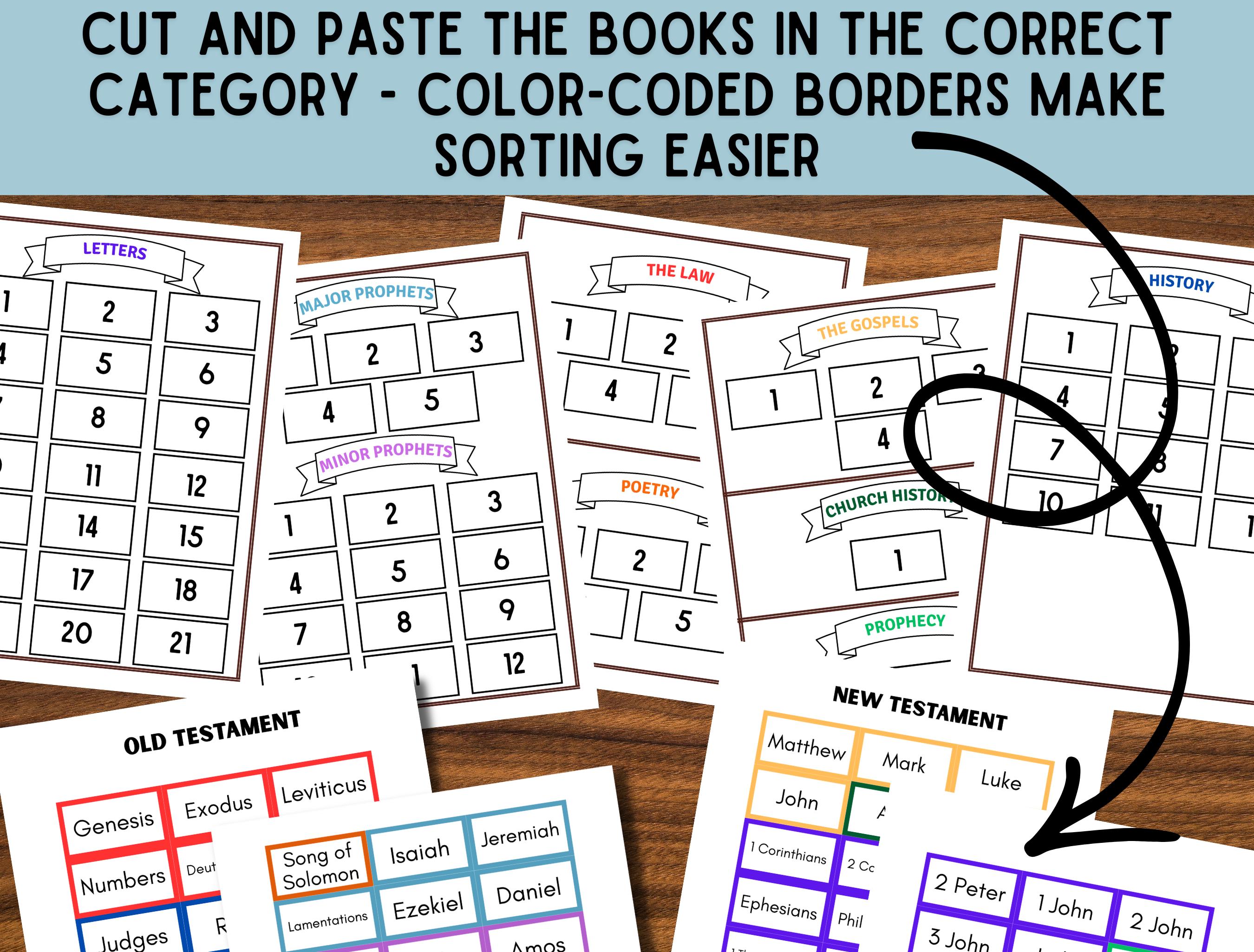 Books of the Bible Sorting Activity, Printable Bible Memory Matching ...