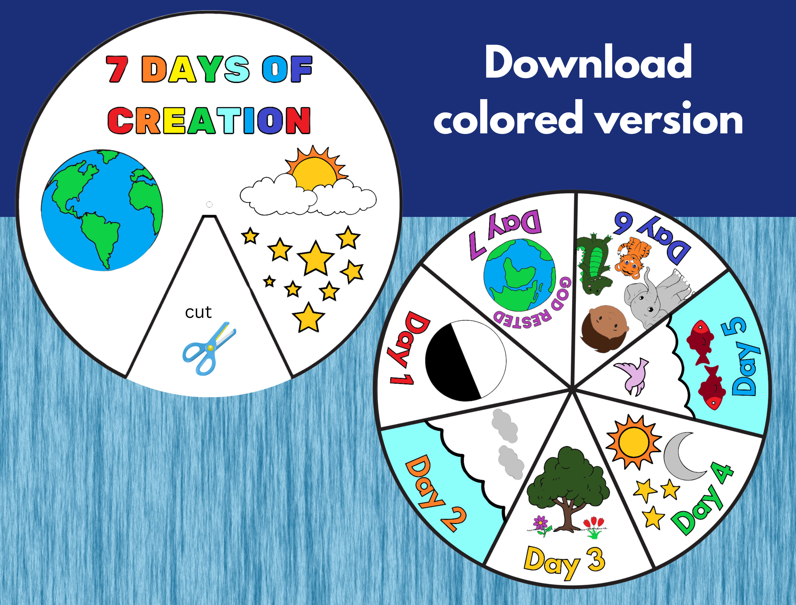 Days of Creation Coloring Wheel, Kids Bible Lesson, Memory Game, Bible ...