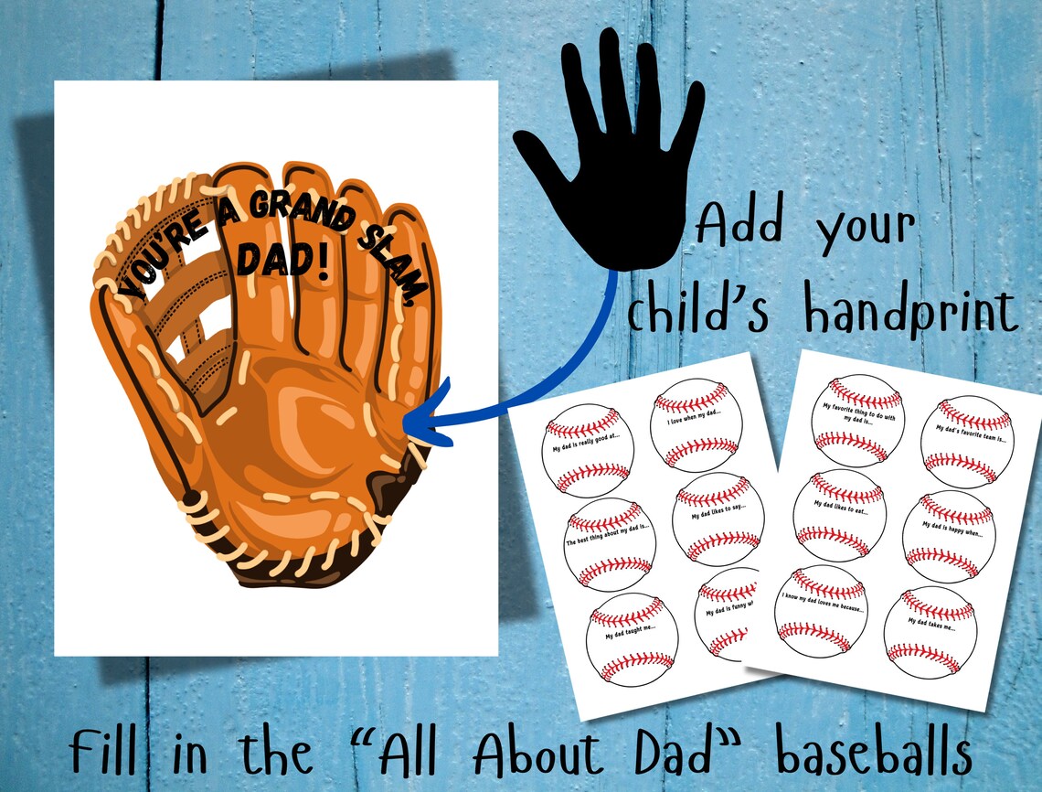 Father's Day Handprint Craft, Printable All About My Dad, Baseball Dad ...