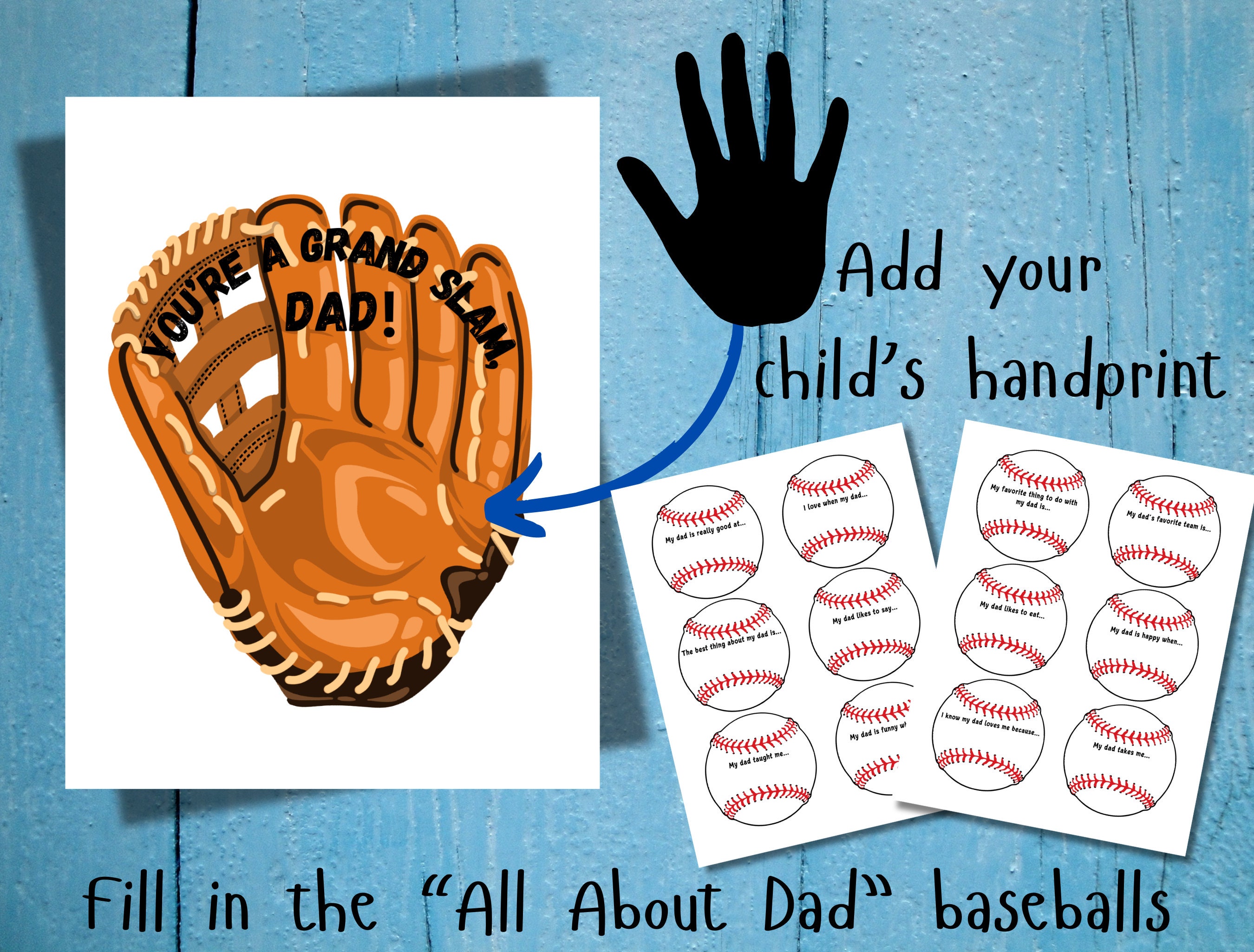 Father's Day Handprint Craft, Printable All About My Dad, Baseball Dad ...