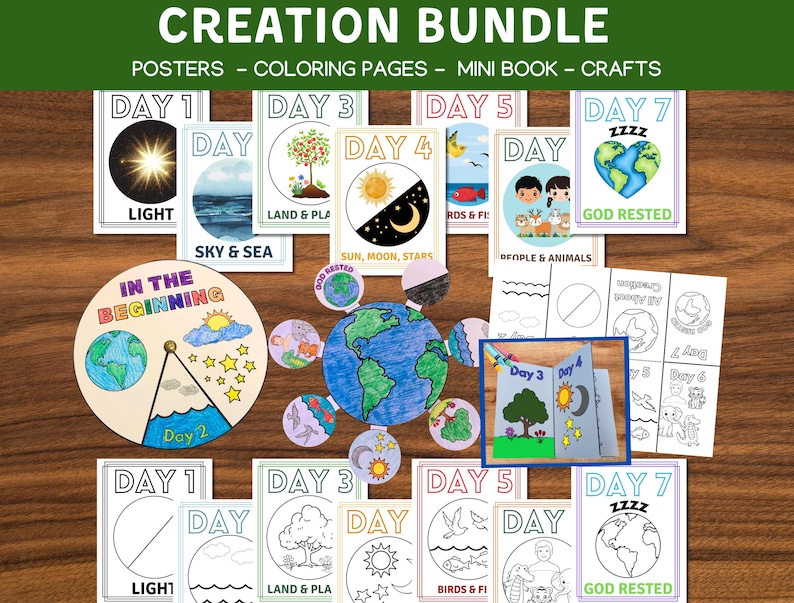 Days of Creation Bible Story BUNDLE, Sunday School Coloring Pages Craft ...
