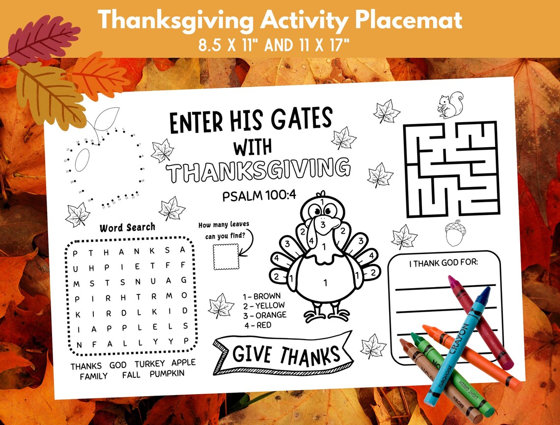 Thanksgiving Activity Placemat, Fall Table Coloring Page for Kids ...