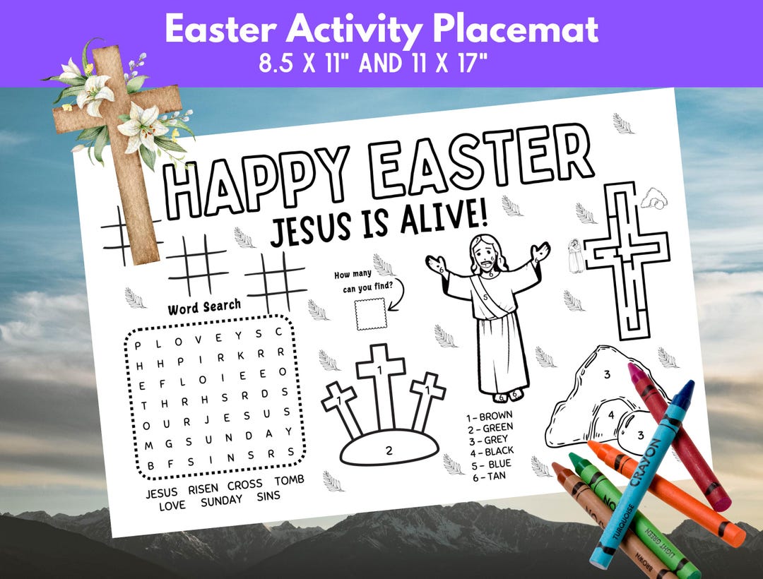 Easter Bible Activity Placemat, Sunday School Coloring Pages for Kids ...