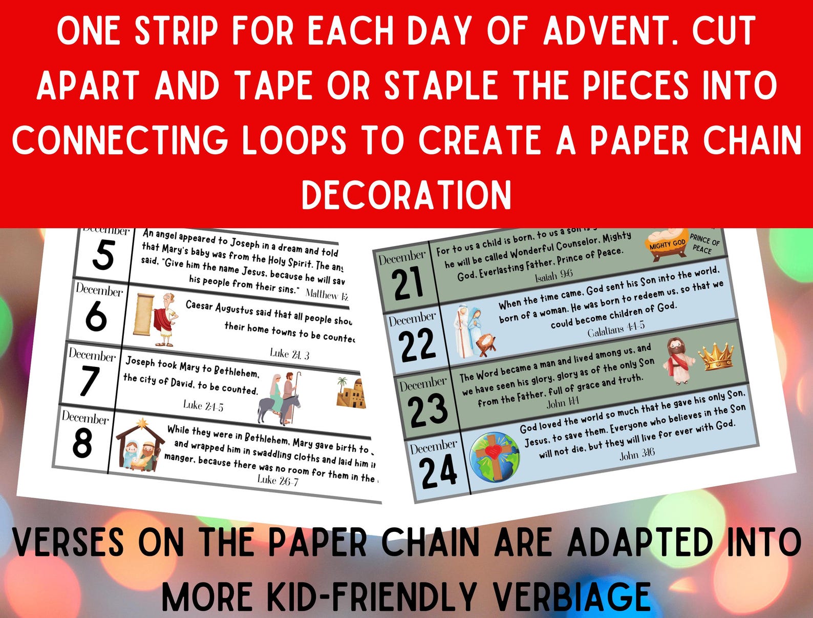 Advent Story Cards Paper Chain Countdown Craft BUNDLE, the Christmas ...