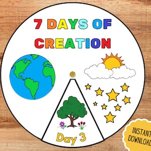 Days of Creation Coloring Wheel, Kids Bible Lesson, Memory Game, Bible ...