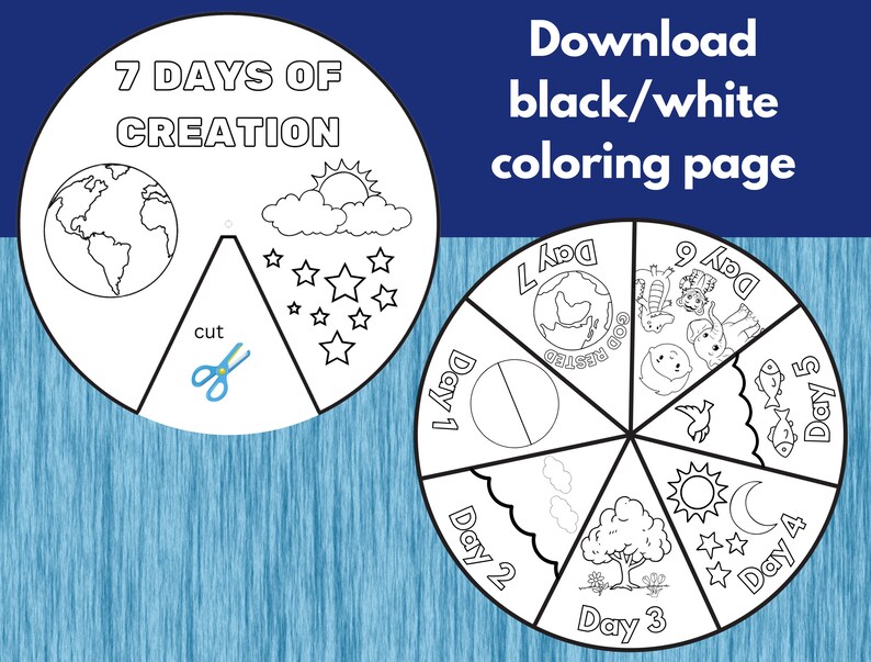 Days of Creation Coloring Wheel, Kids Bible Coloring Creation Story ...