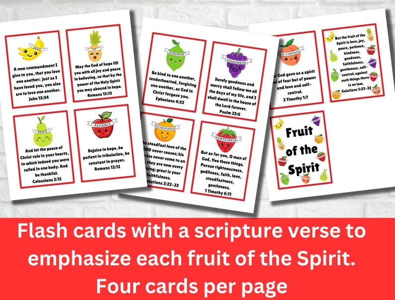 Fruit of the Spirit Bible Verse Memory Flash Cards, Kids Bible Study ...