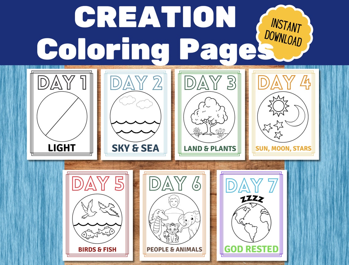 Days of Creation Kids Bible Coloring Pages, 7 Days of Creation Posters ...