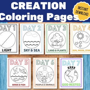 Days of Creation Kids Bible Coloring Pages, 7 Days of Creation Posters ...