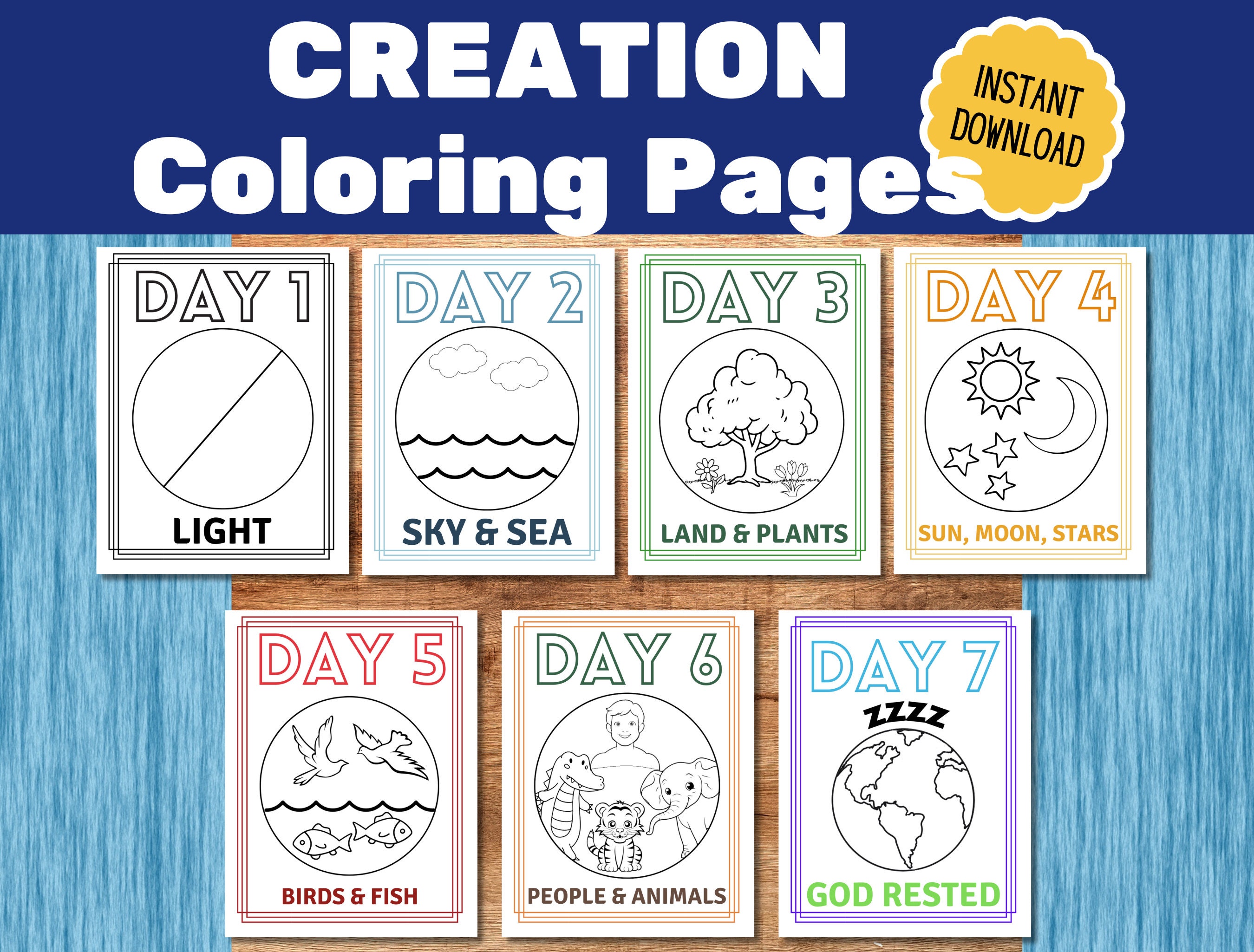 Days of Creation Kids Bible Coloring Pages, 7 Days of Creation Posters ...