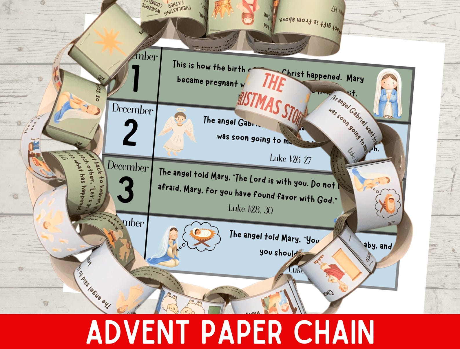 Advent Story Cards Paper Chain Countdown Craft BUNDLE, the Christmas ...