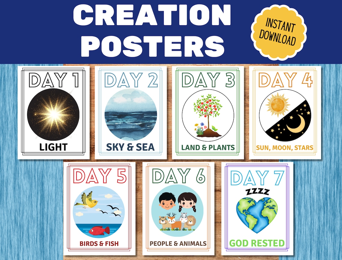 Days of Creation Posters and Bible Coloring Pages, 7 Days of Creation ...