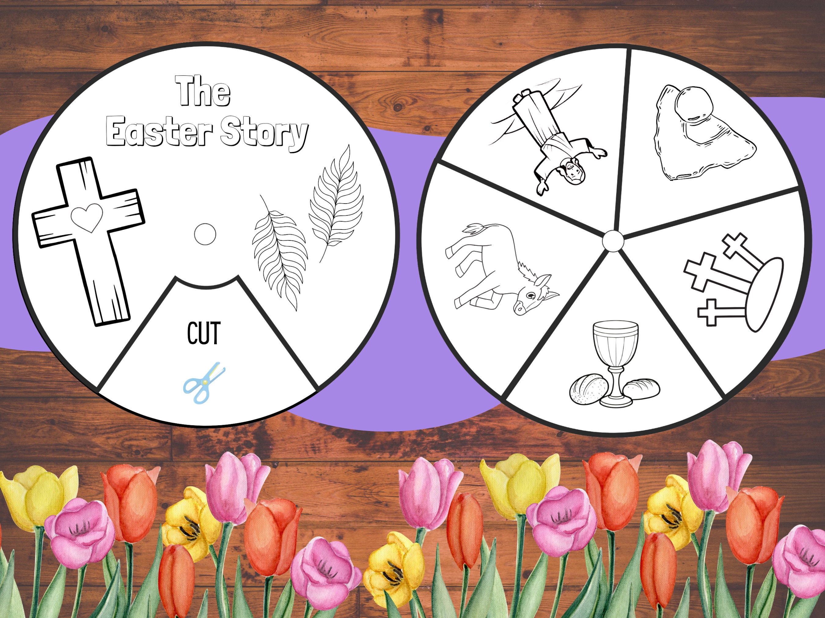 Easter Story Craft Coloring Wheel, Sunday School Bible Craft for Kids ...